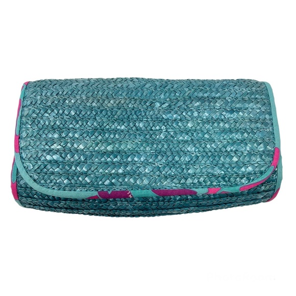 Ralph Lauren | Bags | Ralph Lauren Straw Makeup Bag Clutch Turquoise ...